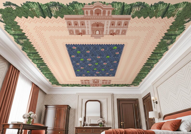 Lotus Pond Mughal Garden Ceiling Wall Mural | Indian Palace ...