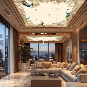 Indian Peacock Ceiling Wallpaper, Royal Ceiling Mural for Luxurious ...