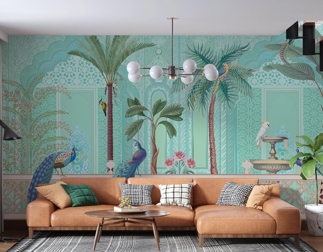 Buy Indian Peacocks Wallpaper Mural in Mughal Garden, Rajasthani Birds ...