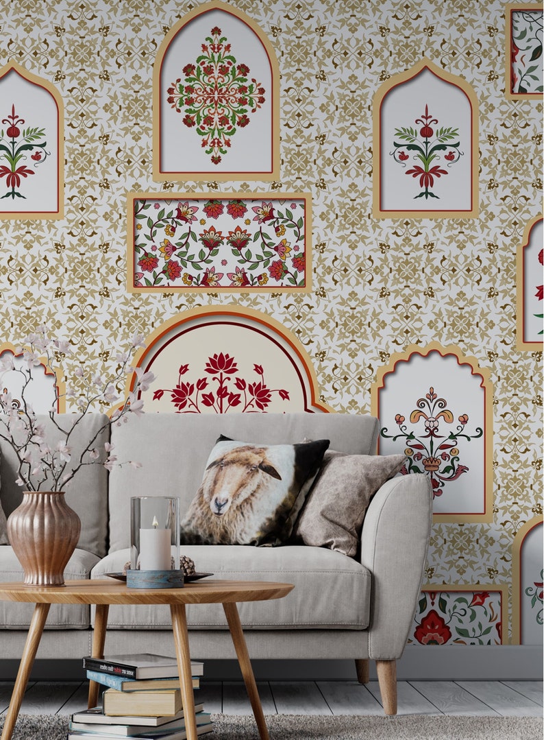 Indian Mughal Jharokha Window Art Wallpaper Mural for Bedroom ...