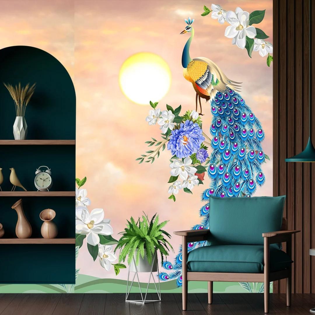 Peacock Wallpaper | Flowers Mural | Floral Wallpaper | Ethnic Art ...