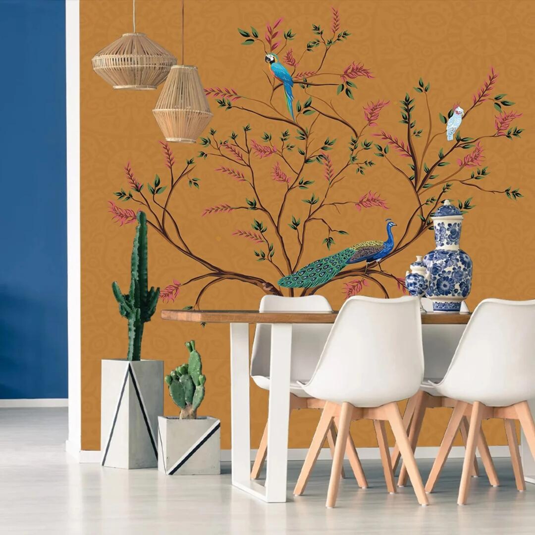 Peacock Wallpaper Mural | Hand-painted Peacock Design | Indian Ethnic ...
