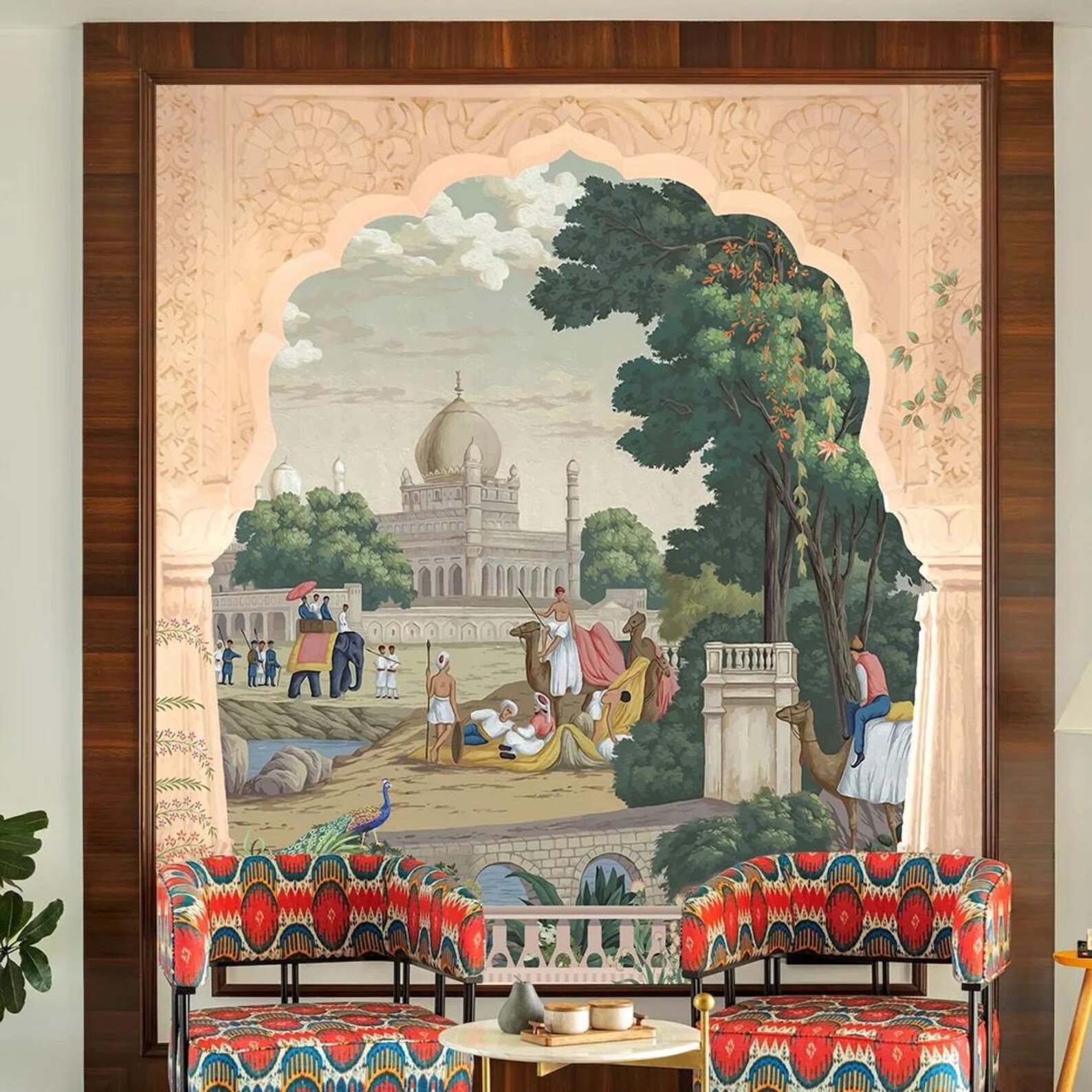 Vintage Landscape of India Wallpaper, Taj Mahal Culture Mughal Mural ...