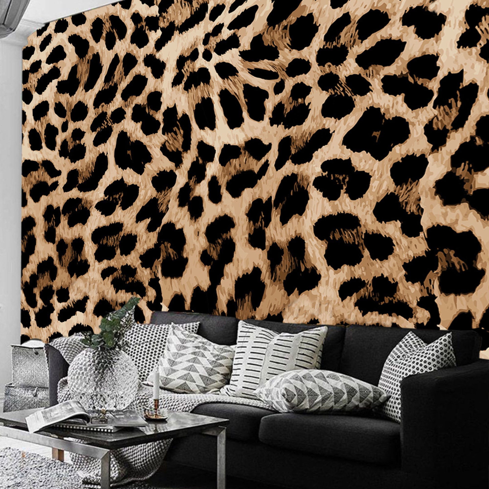 Leopard Skin Print Wallpaper, Leopard Animal Wall Decor, Black Leopard ...