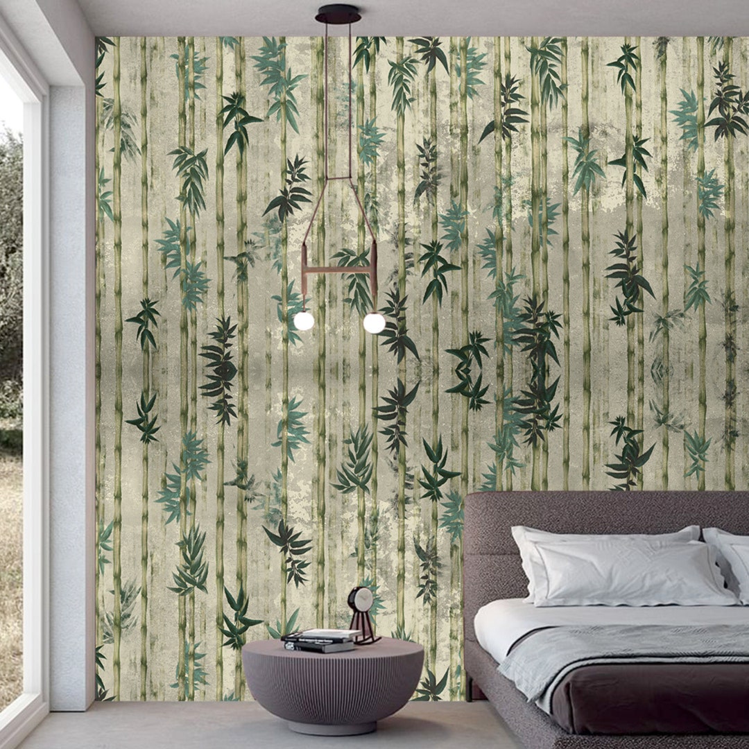 Bamboo Forest Tree Leaf Wallpaper Tropical Bamboo Plant Wall Mural ...