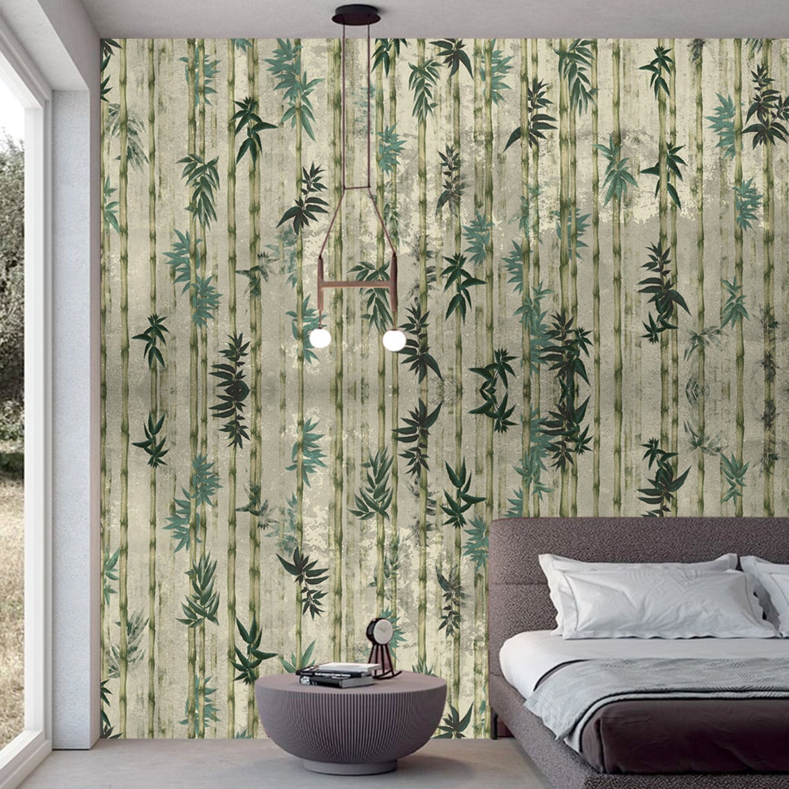 Bamboo Forest Tree Leaf Wallpaper Tropical Bamboo Plant Wall Mural ...