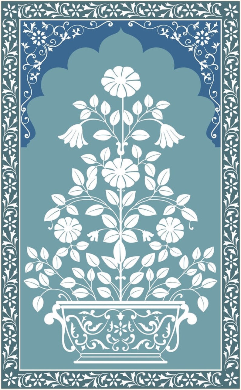 Traditional Indian Mughal and Rajasthani Art Inspired Madhubani Floral ...