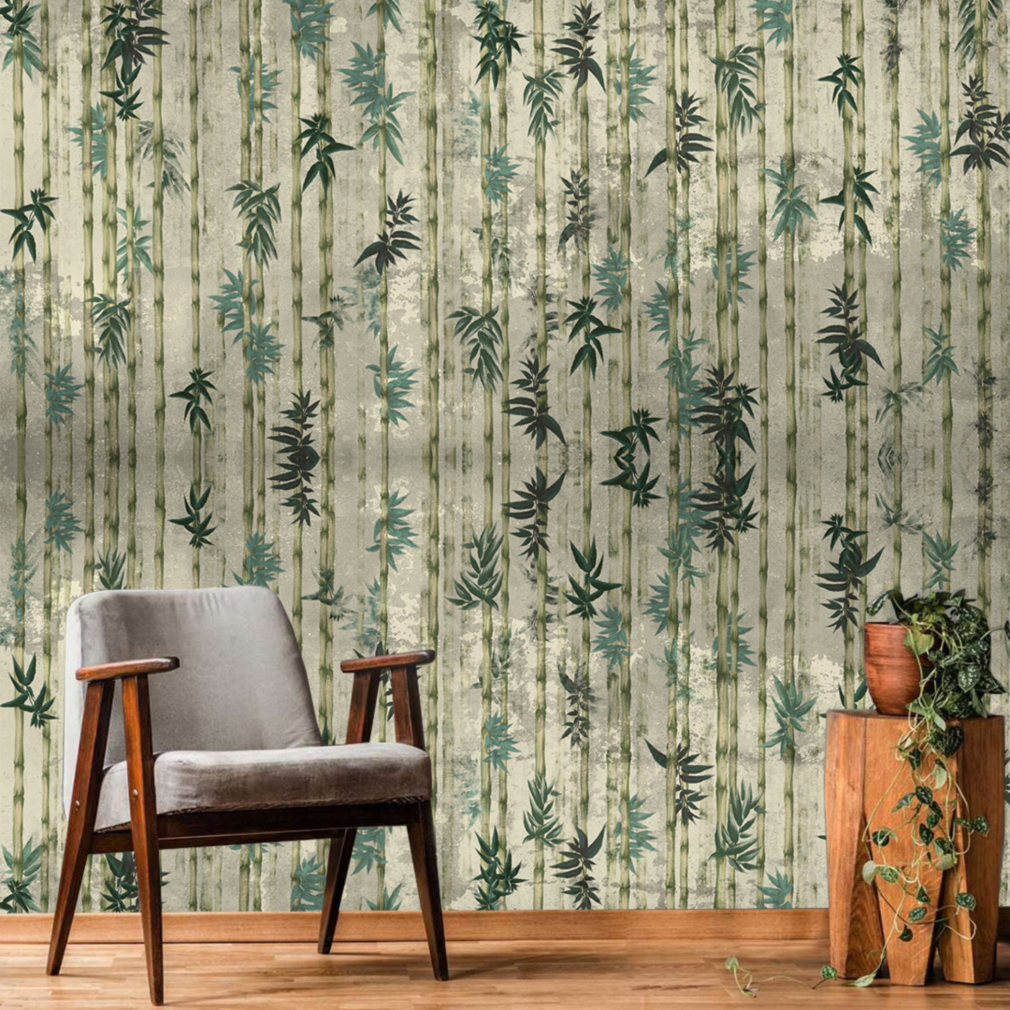 Bamboo Forest Tree Leaf Wallpaper Tropical Bamboo Plant Wall Mural ...