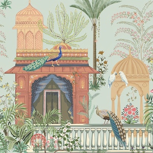 Ethnic Indian Garden Archway Palace Peacock Wallpaper Mural for Living ...