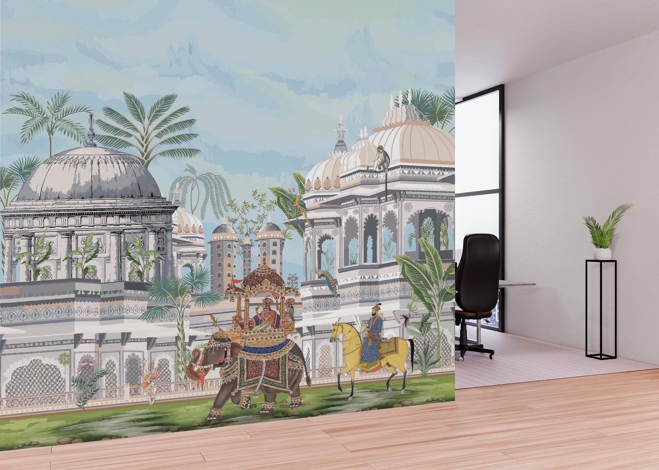 Mughal Emperor and Queen Elephant Wallpaper Mural, King Queen Riding ...