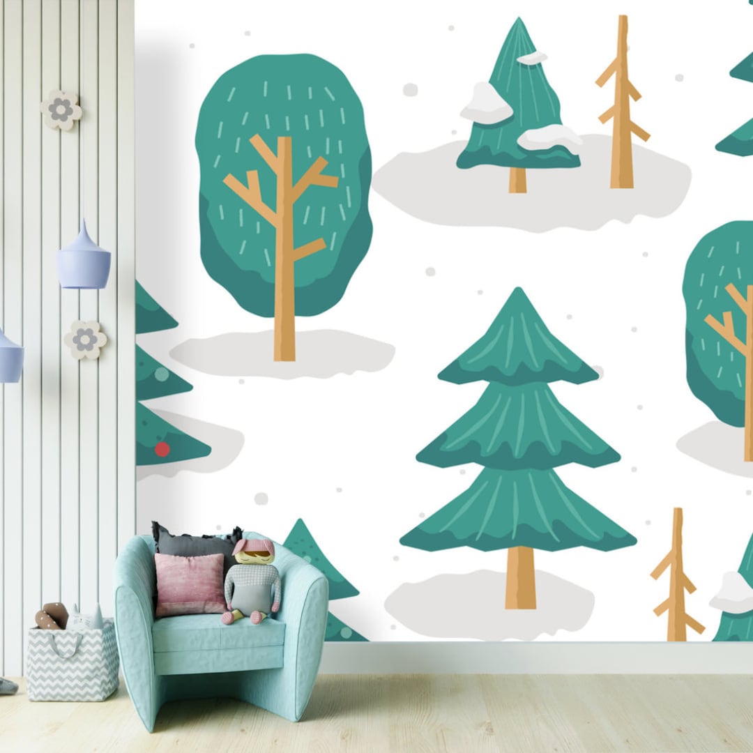 Christmas Tree Wallpaper Mural for Kids Playroom, Christmas Tree ...