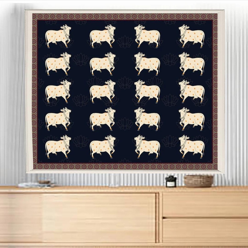 Pichwai Cows Art Mural Sacred Cow Wallpaper Hand Painted Indian Folk ...