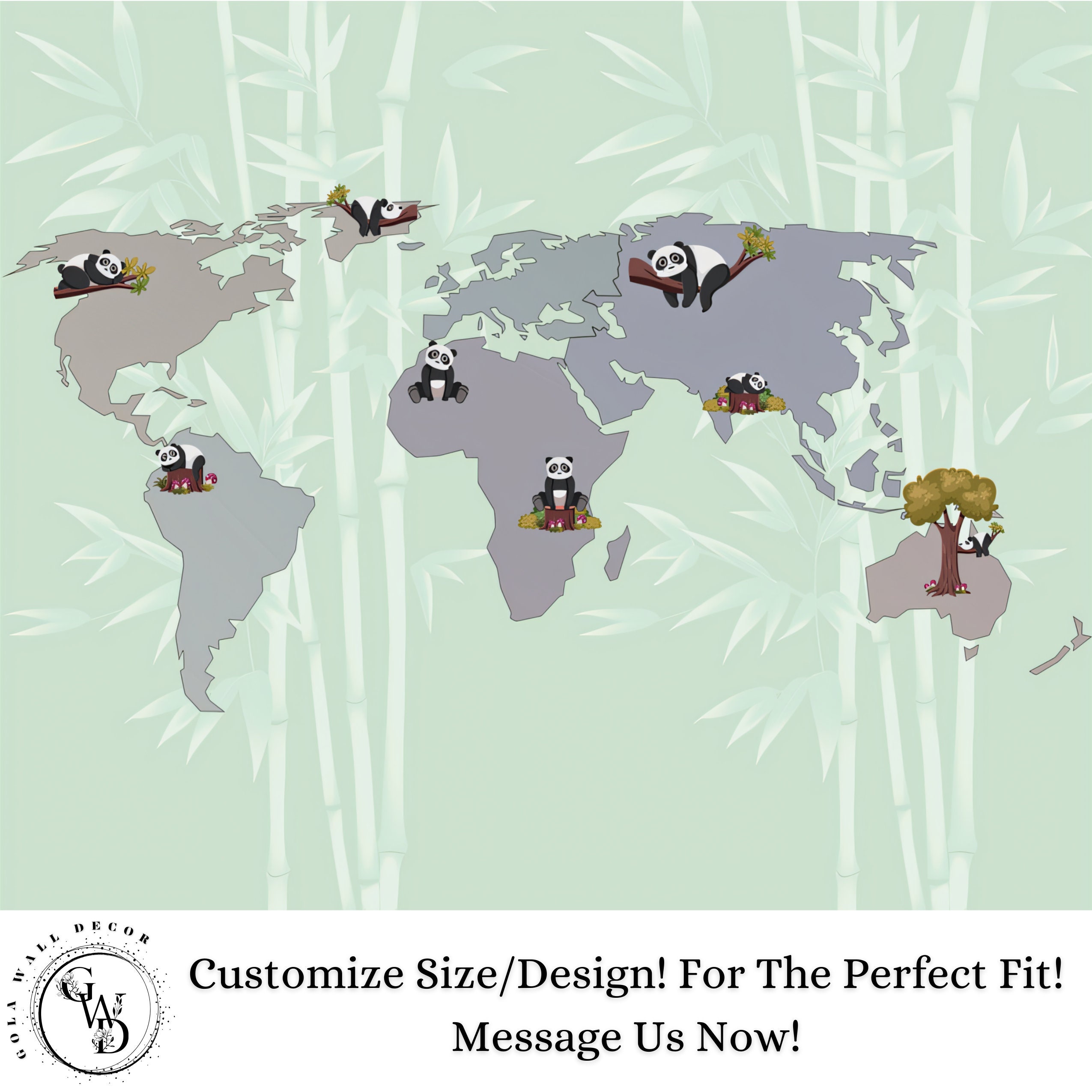 Kids Wallpaper Panda World Map Wall Mural Eco-friendly Nursery Wall Art ...