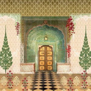 Jaipur Royal Palace Archway Wallpaper Mural for Home Wall Decor, Mughal ...