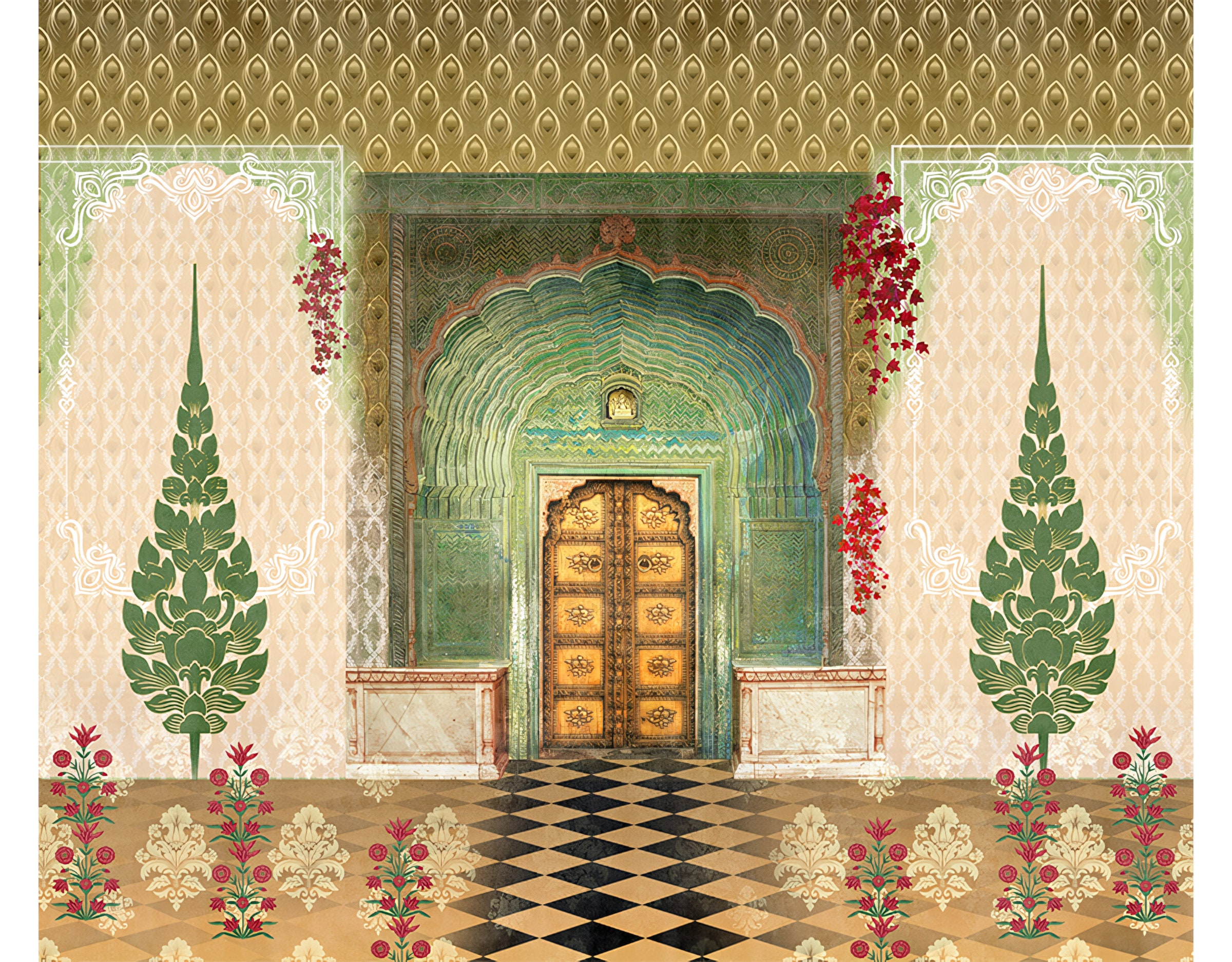 Jaipur Royal Palace Archway Wallpaper Mural for Home Wall Decor, Mughal ...