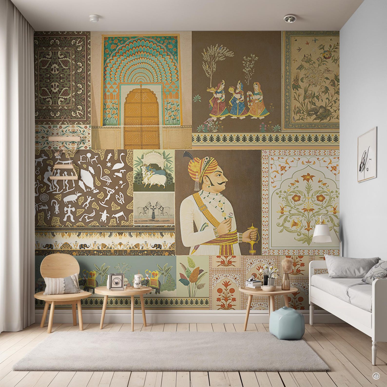 Indian Historic Collage Wallpaper | Mughal Miniature Custom Wall Mural ...