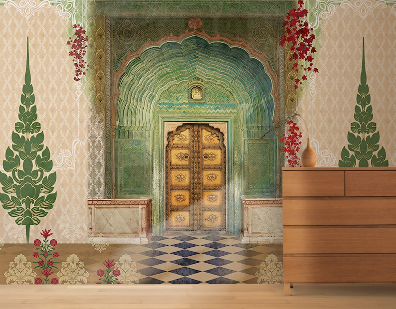 Jaipur Royal Palace Archway Wallpaper Mural for Home Wall Decor, Mughal ...
