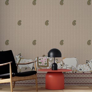 Indian Pichwai Cow Art Wallpaper Mural for Temple Room Decor, Ethnic ...