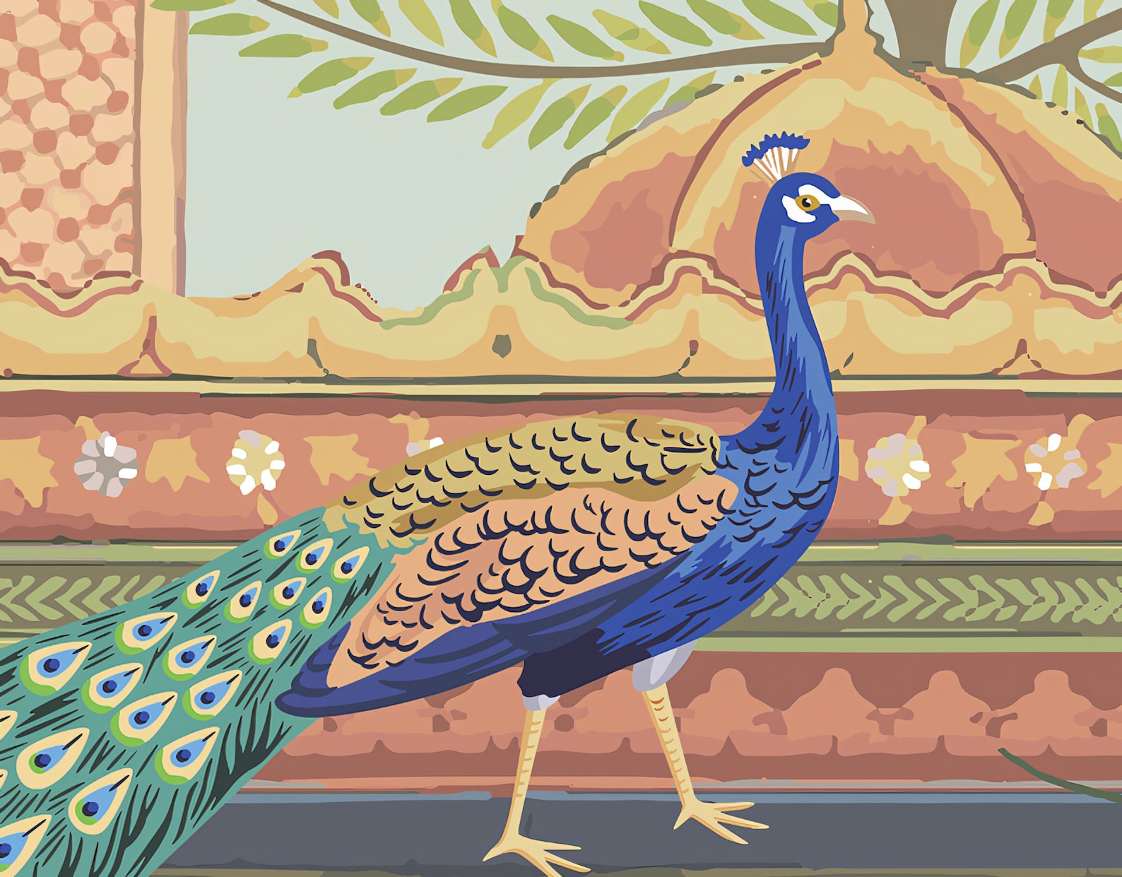 Ethnic Indian Garden Archway Palace Peacock Wallpaper Mural for Living ...