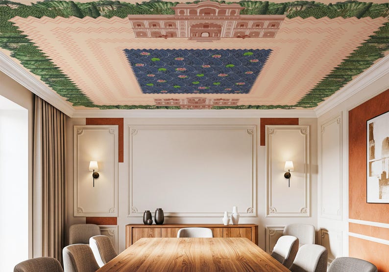 Lotus Pond Mughal Garden Ceiling Wall Mural | Indian Palace ...