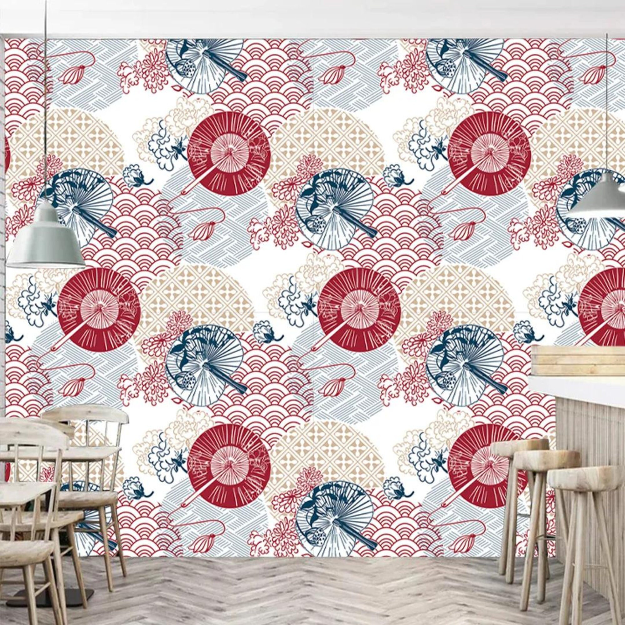 Japanese Chinese Red Blue Fans Flower Wallpaper Japanese Chinese Flower ...