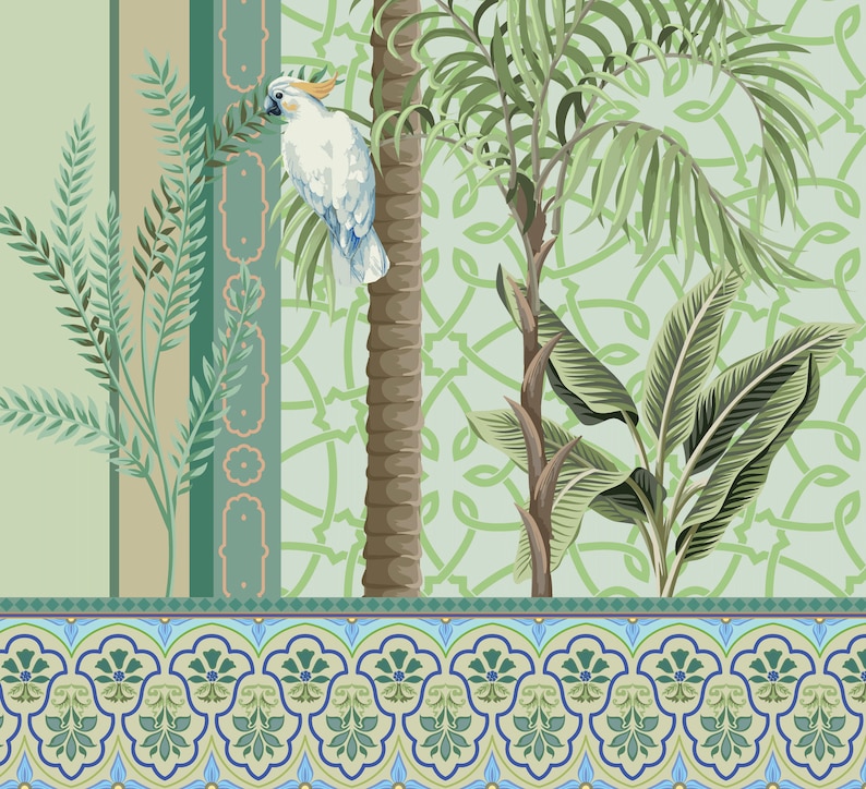 Buy Indian Rajasthani Wallpaper Mural Mughal Inspired Tropical Canvas ...