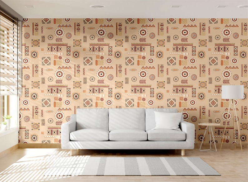 Traditional Handmade Mudcloth Tribal Wallpaper Mural With Ancient ...