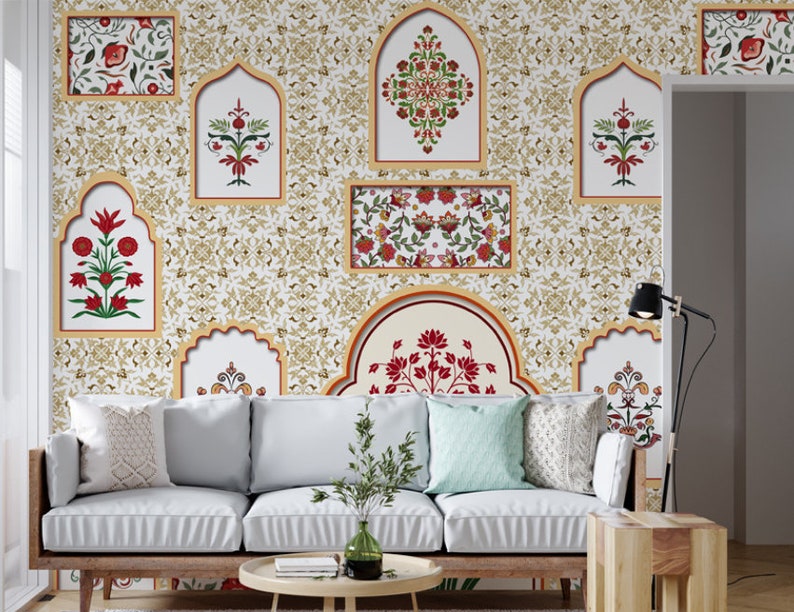 Indian Mughal Jharokha Window Art Wallpaper Mural for Bedroom ...