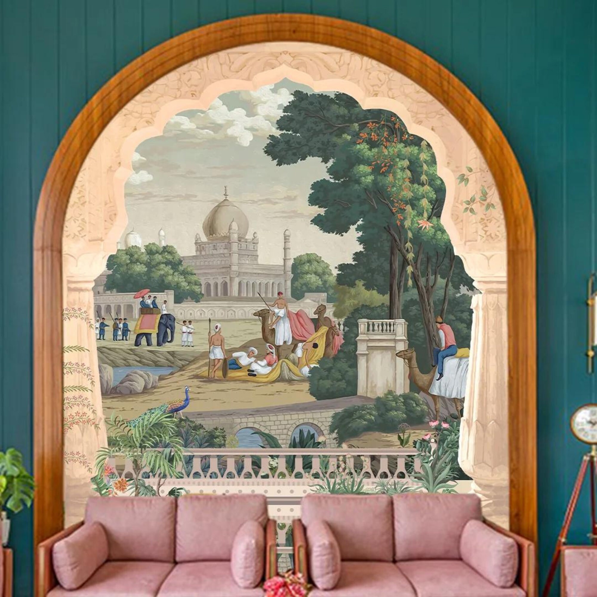 Vintage Landscape of India Wallpaper, Taj Mahal Culture Mughal Mural ...