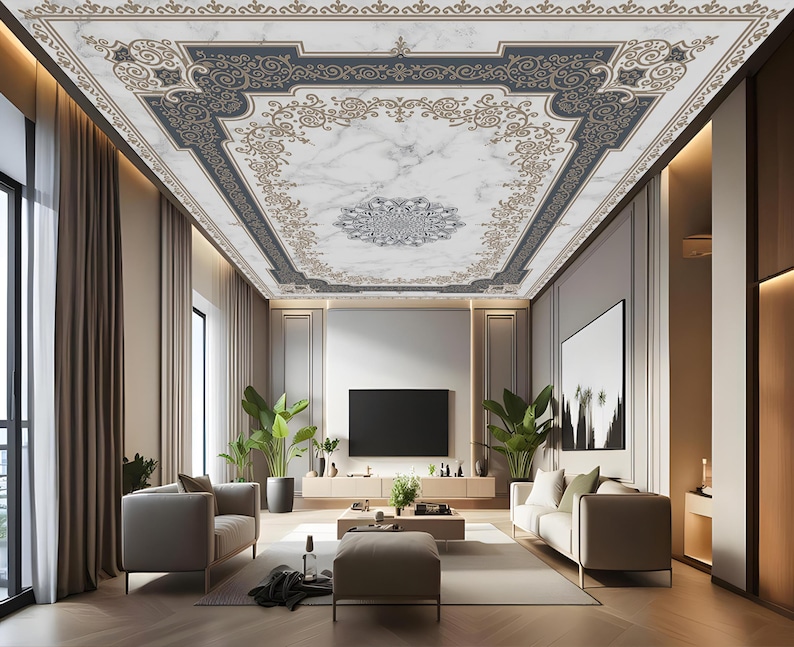 Marble Mandala Ceiling Wallpaper: Vintage Royal Decor - Etsy