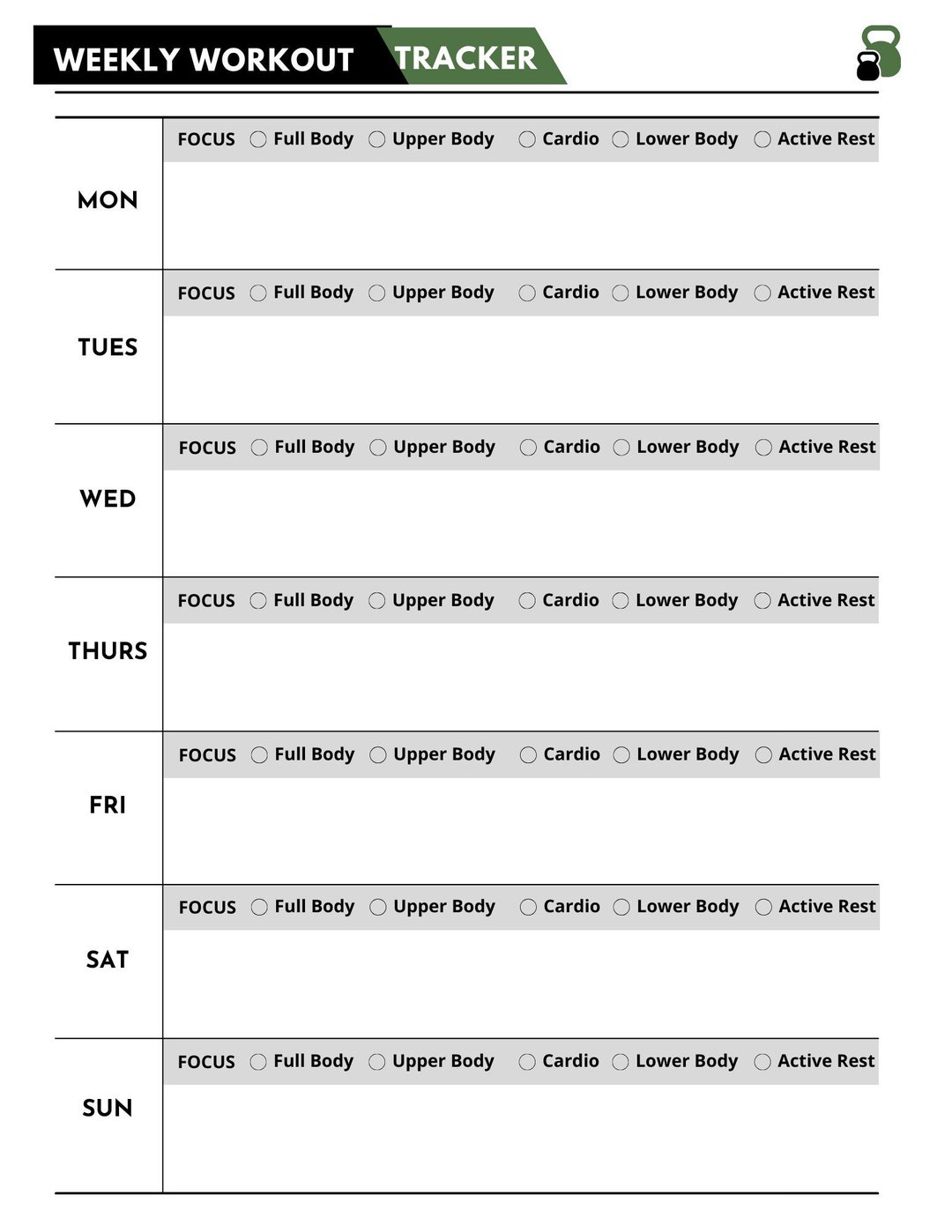 Simple Weekly Workout Tracker - Etsy