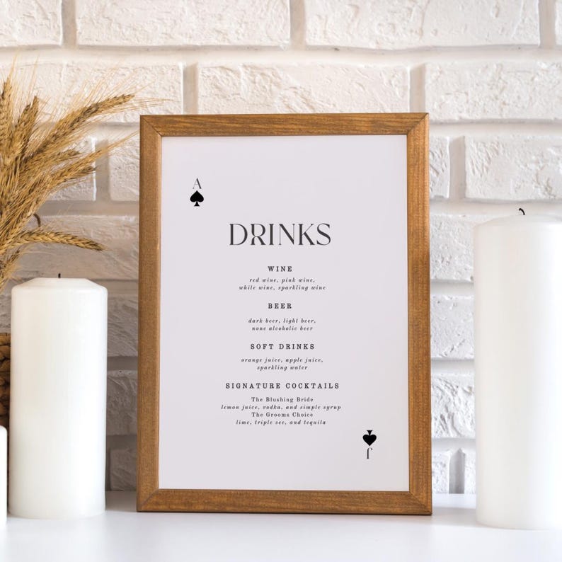Playing Card Wedding Drink Sign, Custom Drink Menu, Bar Sign, Casino ...