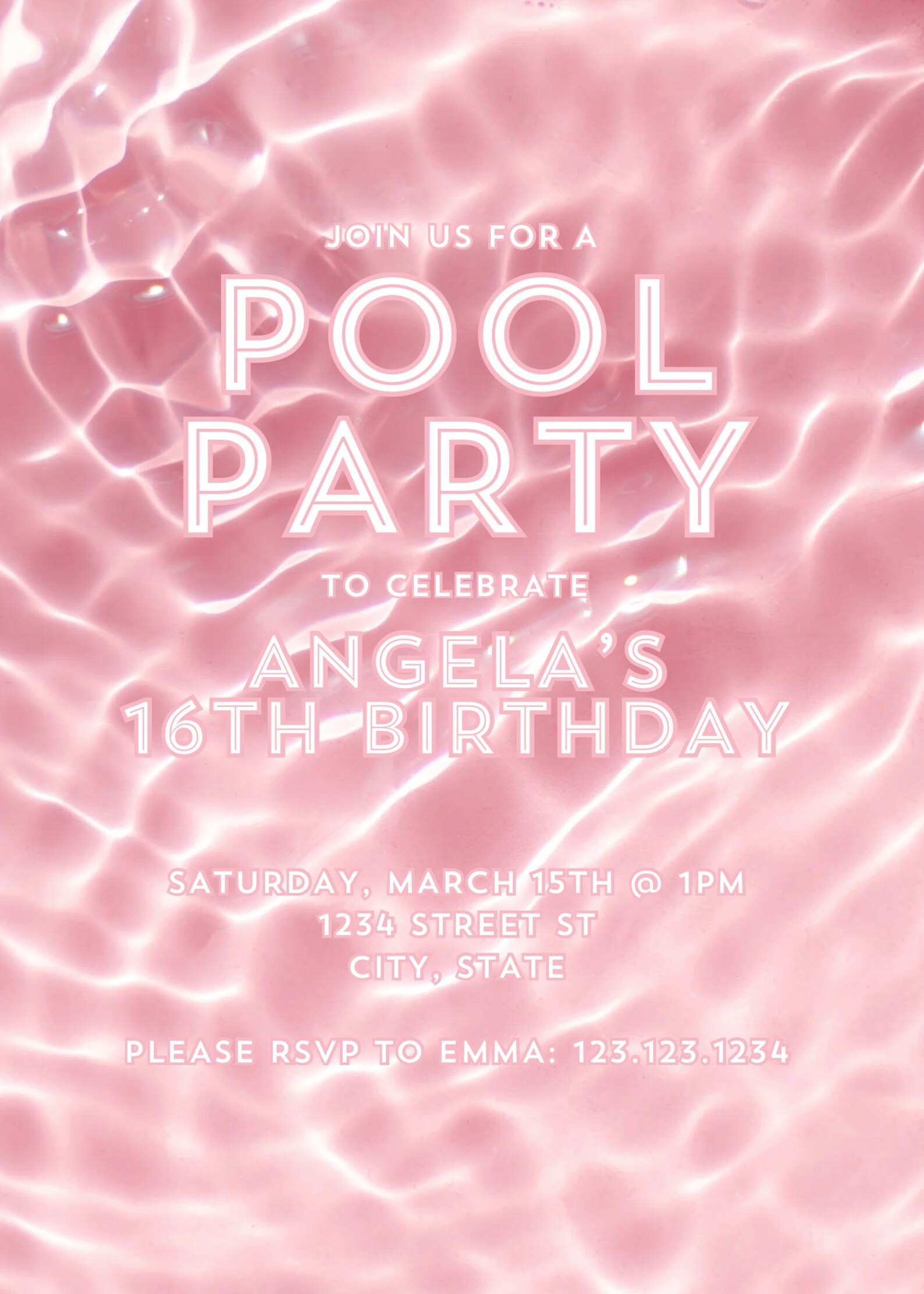 Pink Pool Party Birthday Invitation Template, Pool Party Invite, Summer ...