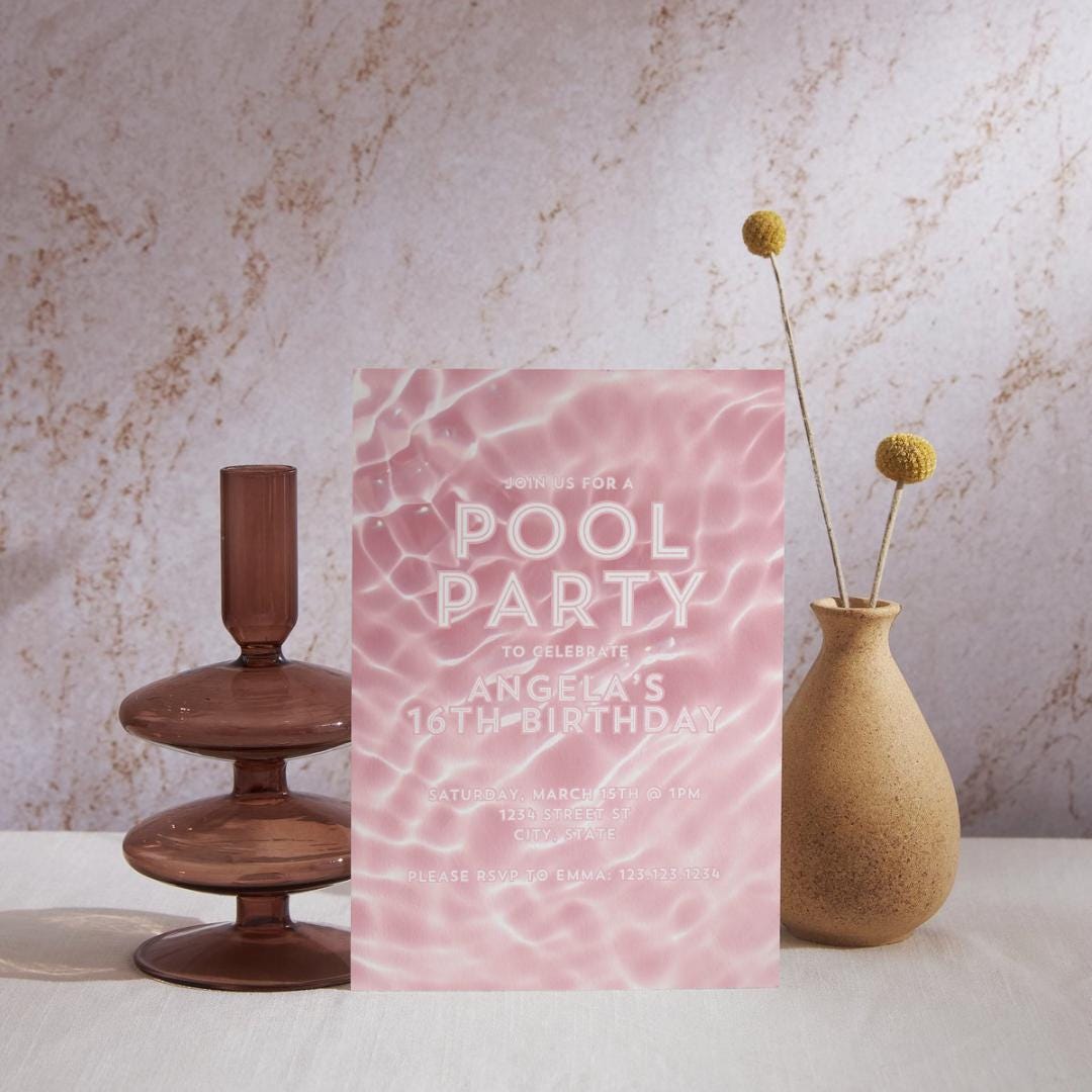 Pink Pool Party Birthday Invitation Template, Pool Party Invite, Summer ...