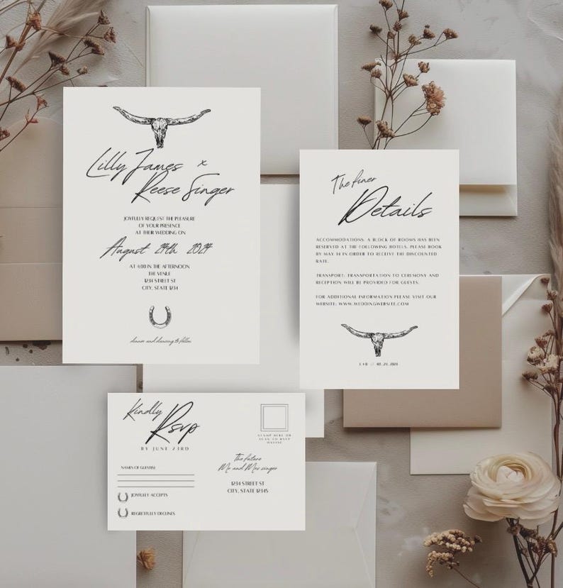 Editable Western Wedding Invitation Suite Template, Desert Wedding ...