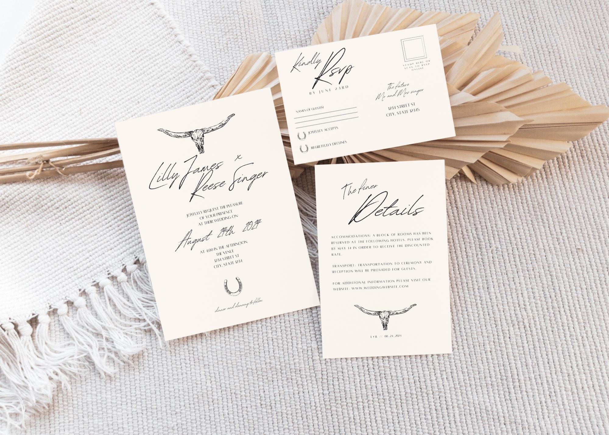 Editable Western Wedding Invitation Suite Template, Desert Wedding ...