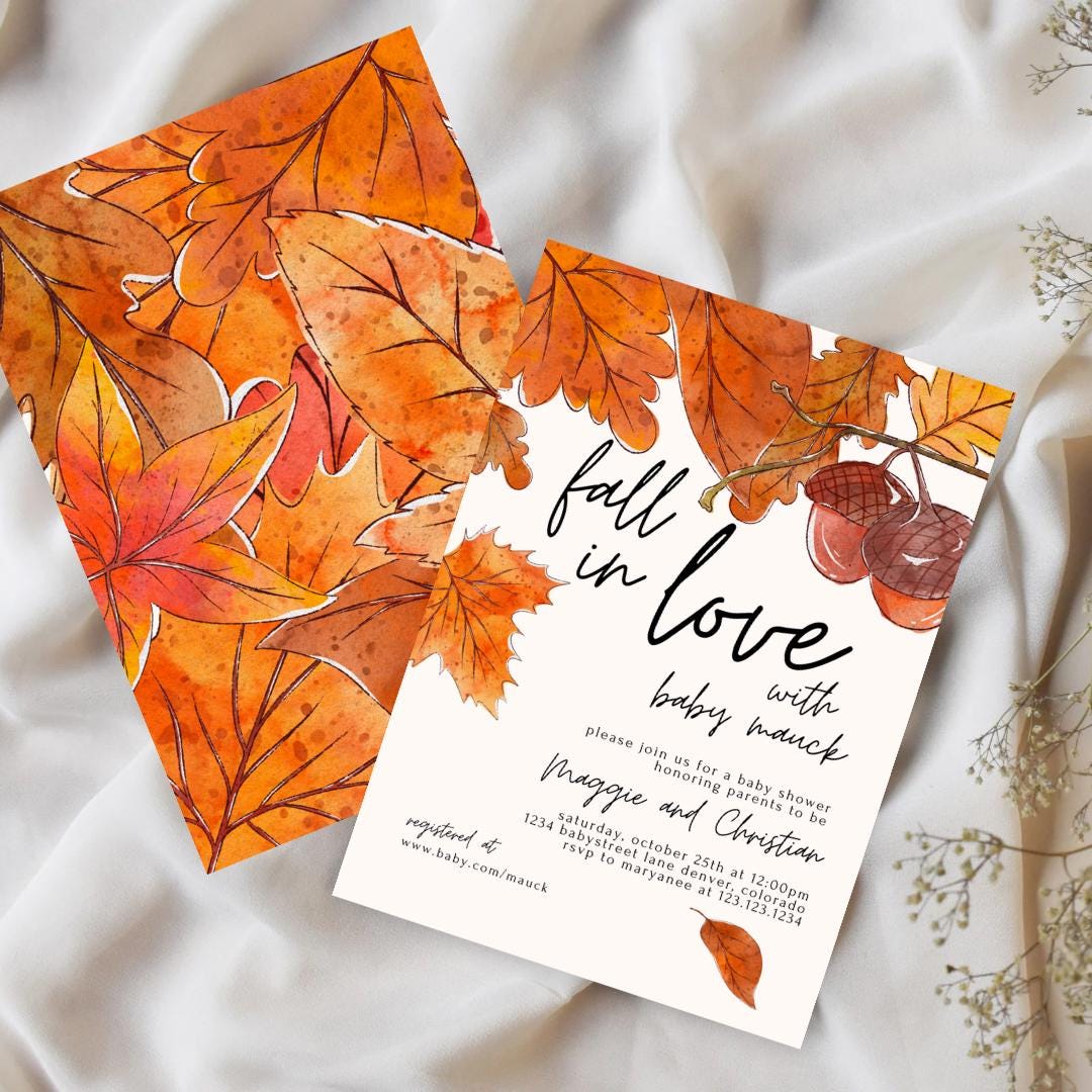 Autumn Baby Shower Invitation, Printable Falling in Love Baby Shower ...