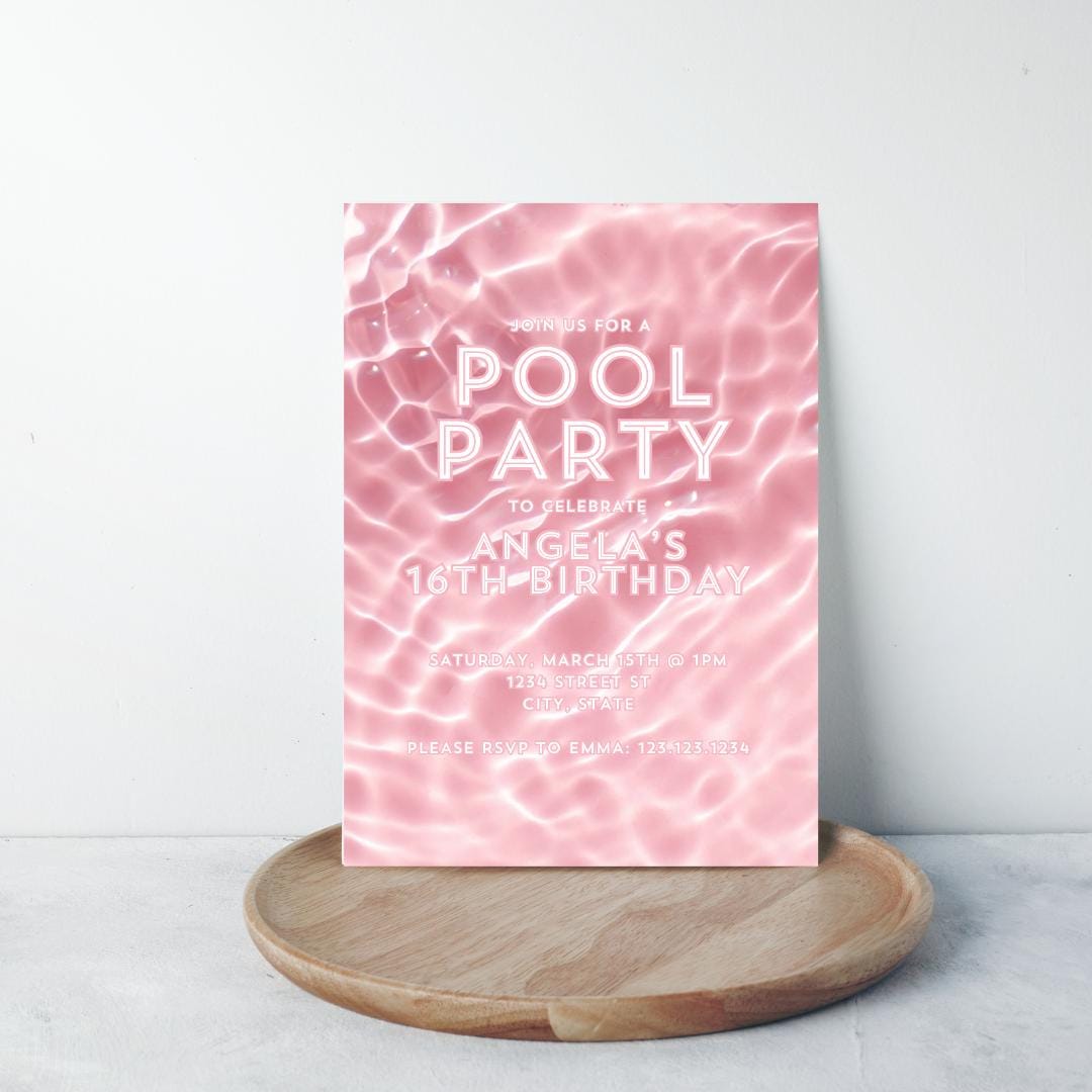 Pink Pool Party Birthday Invitation Template, Pool Party Invite, Summer ...