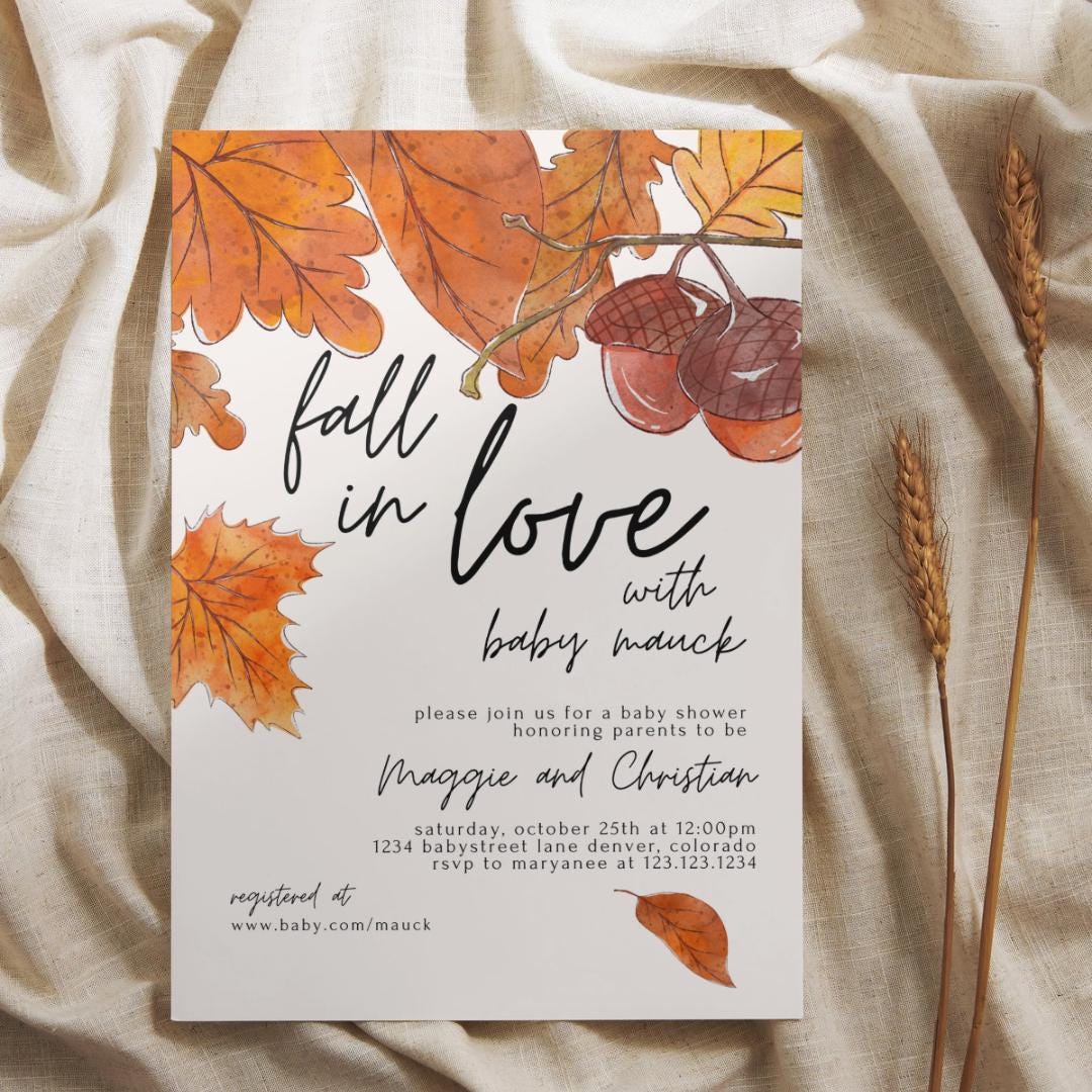 Autumn Baby Shower Invitation, Printable Falling in Love Baby Shower ...