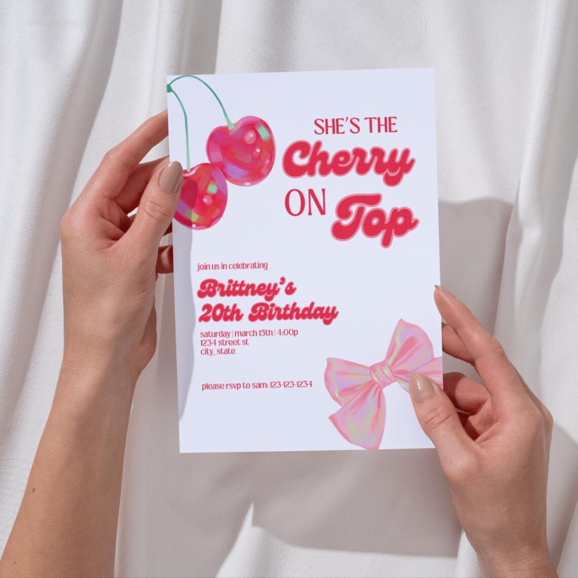 Retro Cherry Birthday Invitation Template, Cherry on Top Invite ...