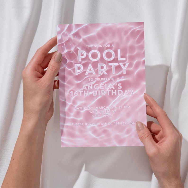 Pink Pool Party Birthday Invitation Template, Pool Party Invite, Summer ...