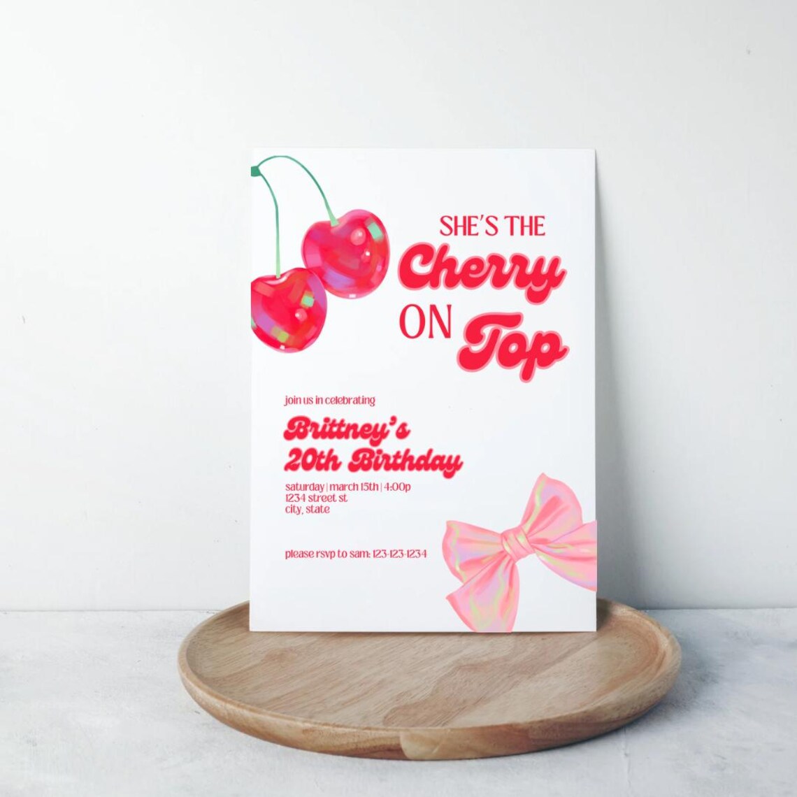 Retro Cherry Birthday Invitation Template, Cherry on Top Invite ...