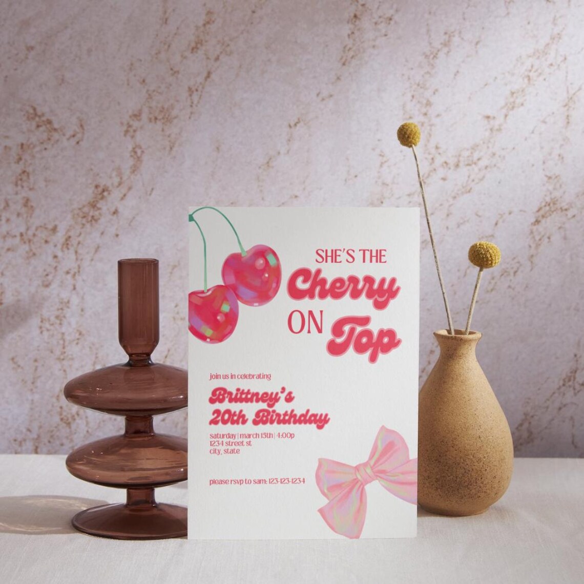 Retro Cherry Birthday Invitation Template, Cherry on Top Invite ...