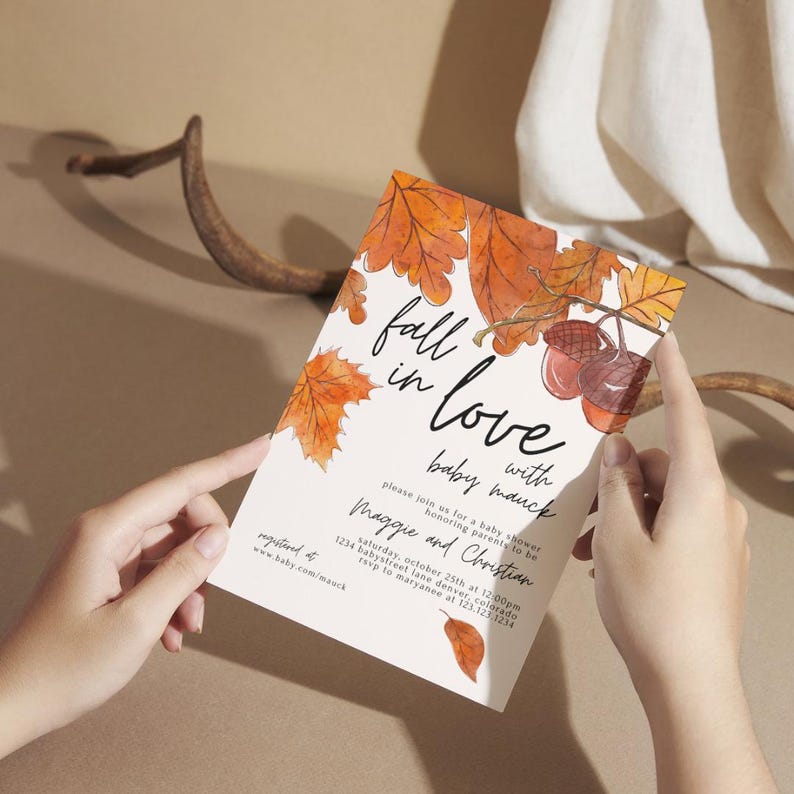 Autumn Baby Shower Invitation, Printable Falling in Love Baby Shower ...