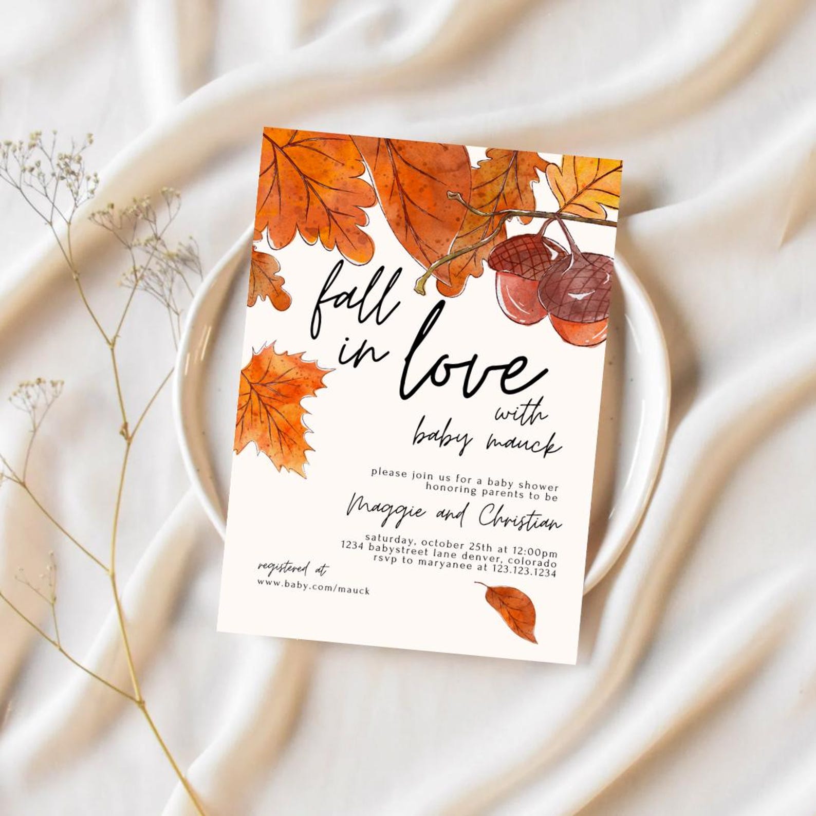 Autumn Baby Shower Invitation, Printable Falling in Love Baby Shower ...