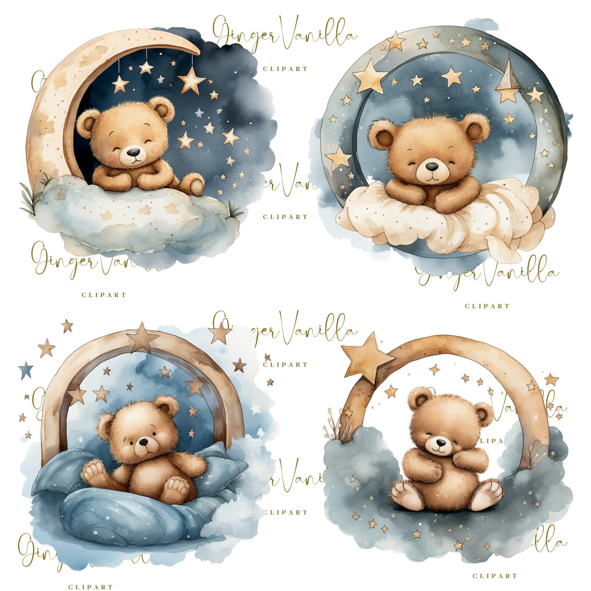Baby Bear Clipart Cute Sleeping Bear Clipart Bedtime Png - Etsy