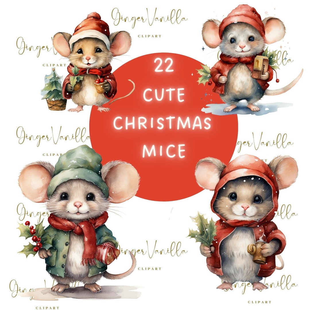 Christmas Mice Clipart Watercolor Clip Art Christmas Png - Etsy