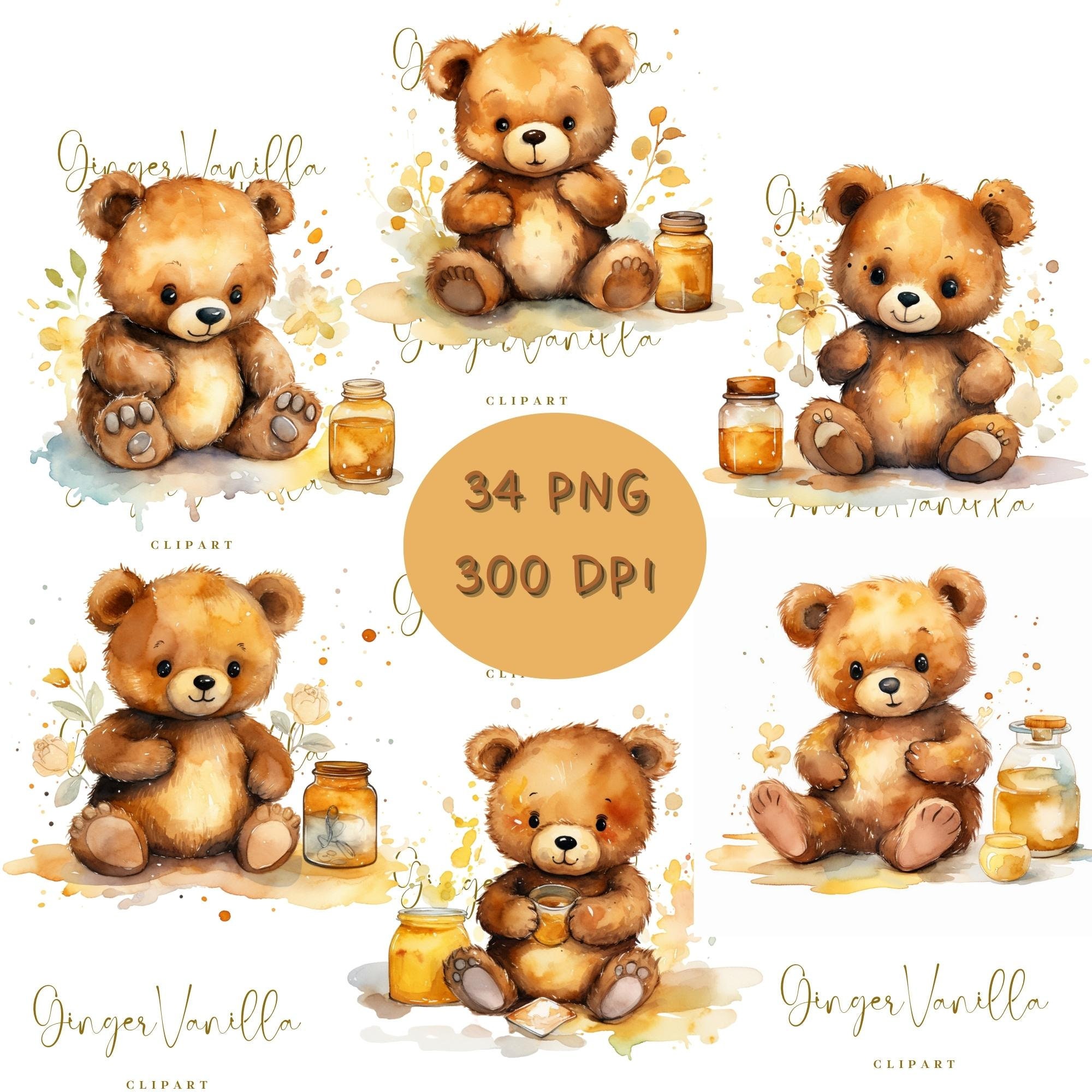 Teddy Bear Png Bear Png Baby Shower Watercolor Clipart - Etsy