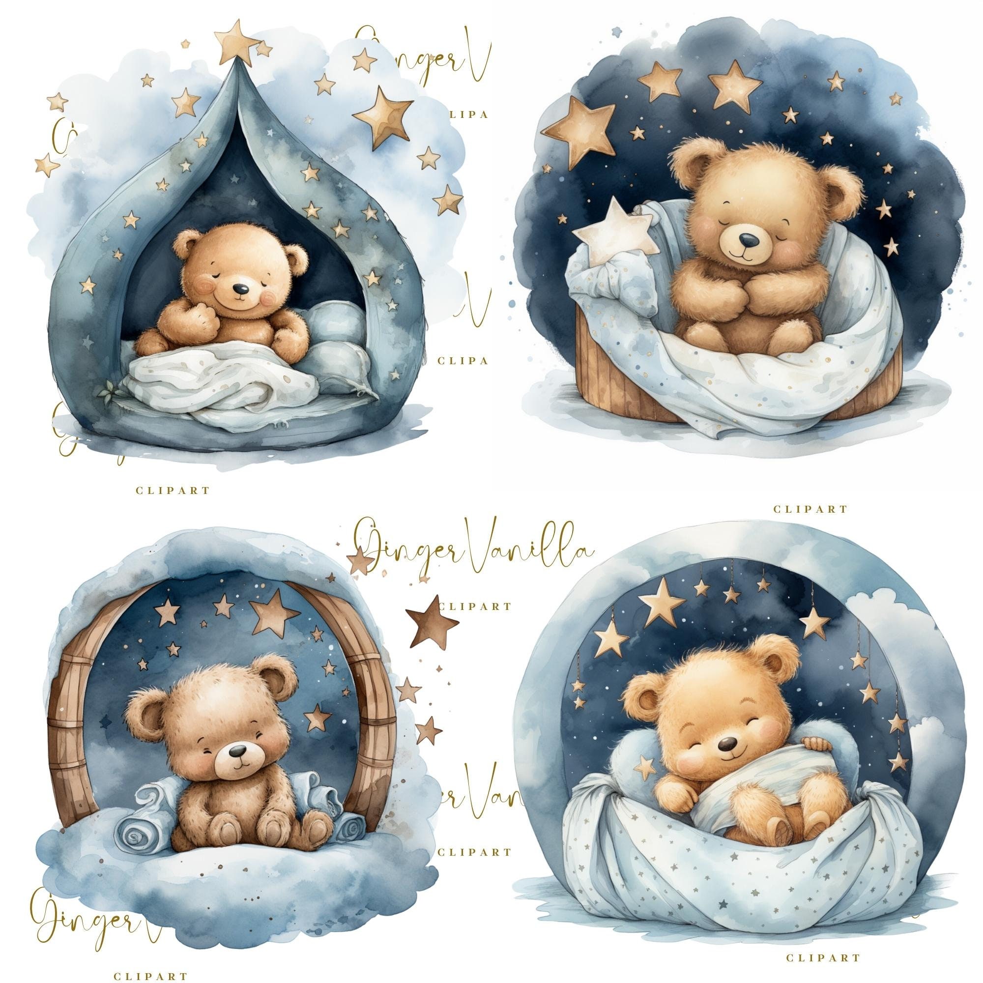 Baby Bear Clipart Cute Sleeping Bear Clipart Bedtime Png - Etsy