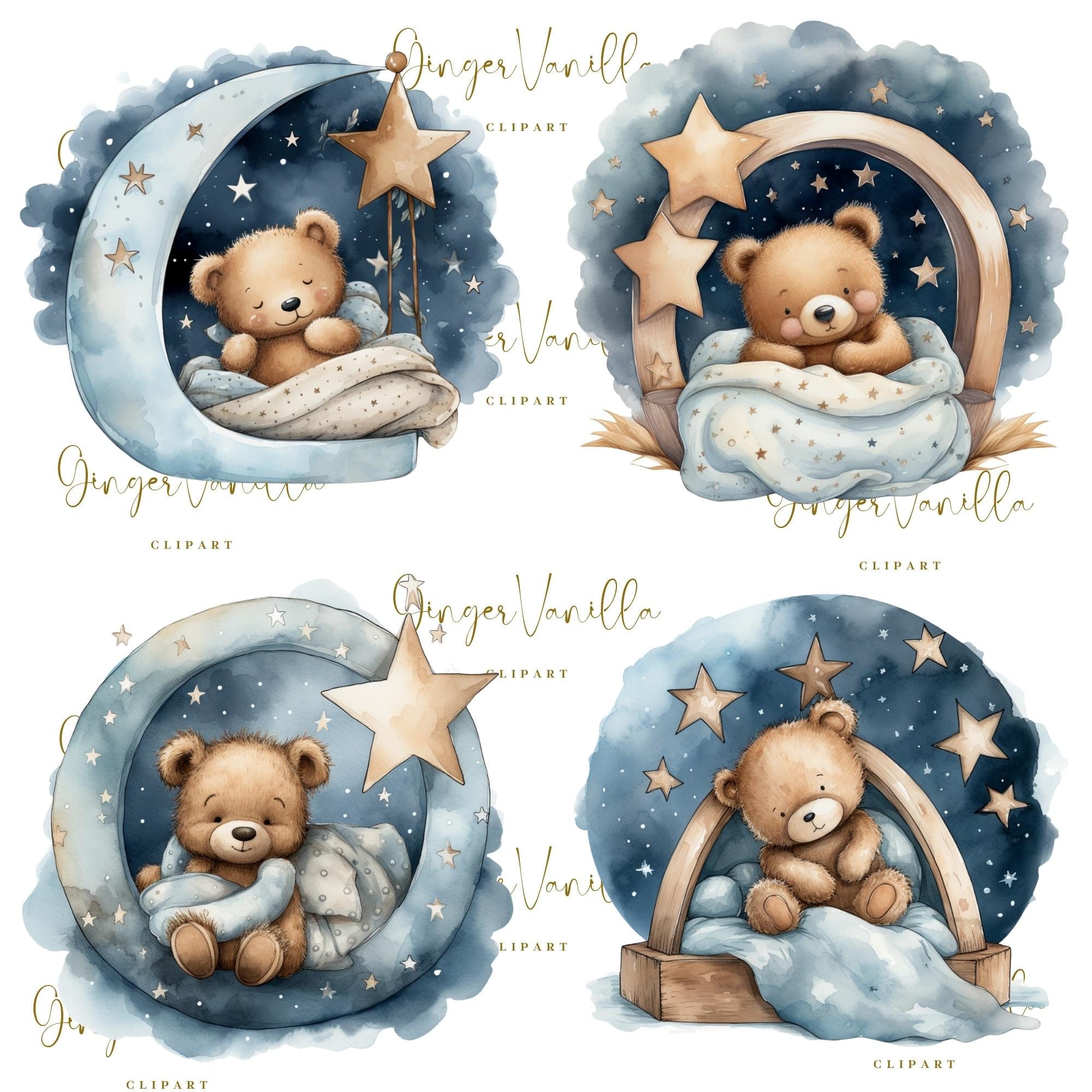 Baby Bear Clipart Cute Sleeping Bear Clipart Bedtime Png - Etsy
